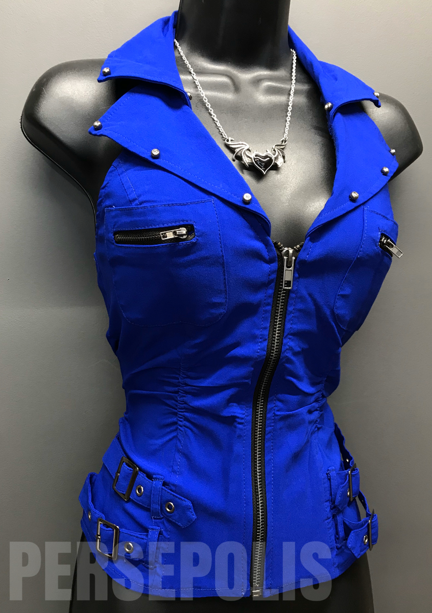 Buckle Up! Blue Bling Zippered Vest – Persepolis