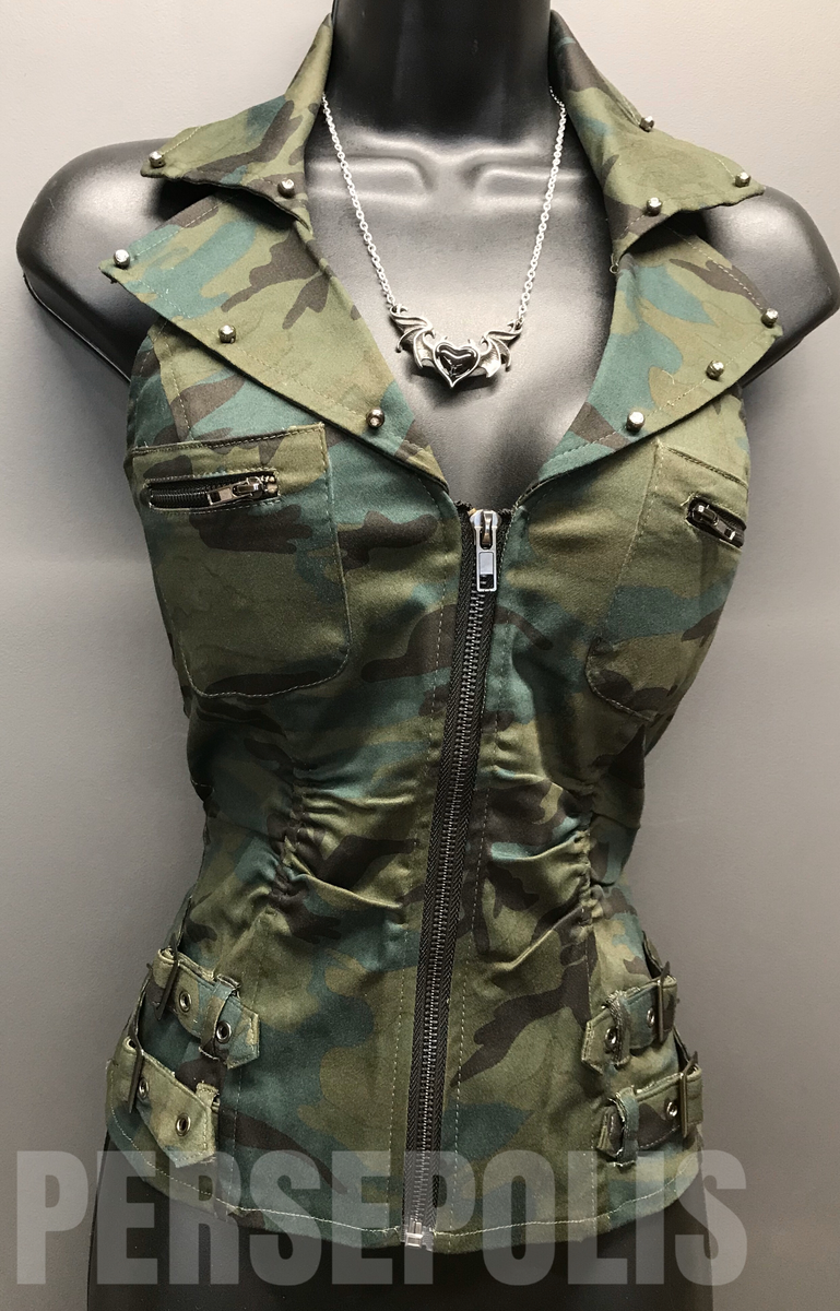 Buckle Up Camo Bling Zippered Vest-Dark Olive – Persepolis